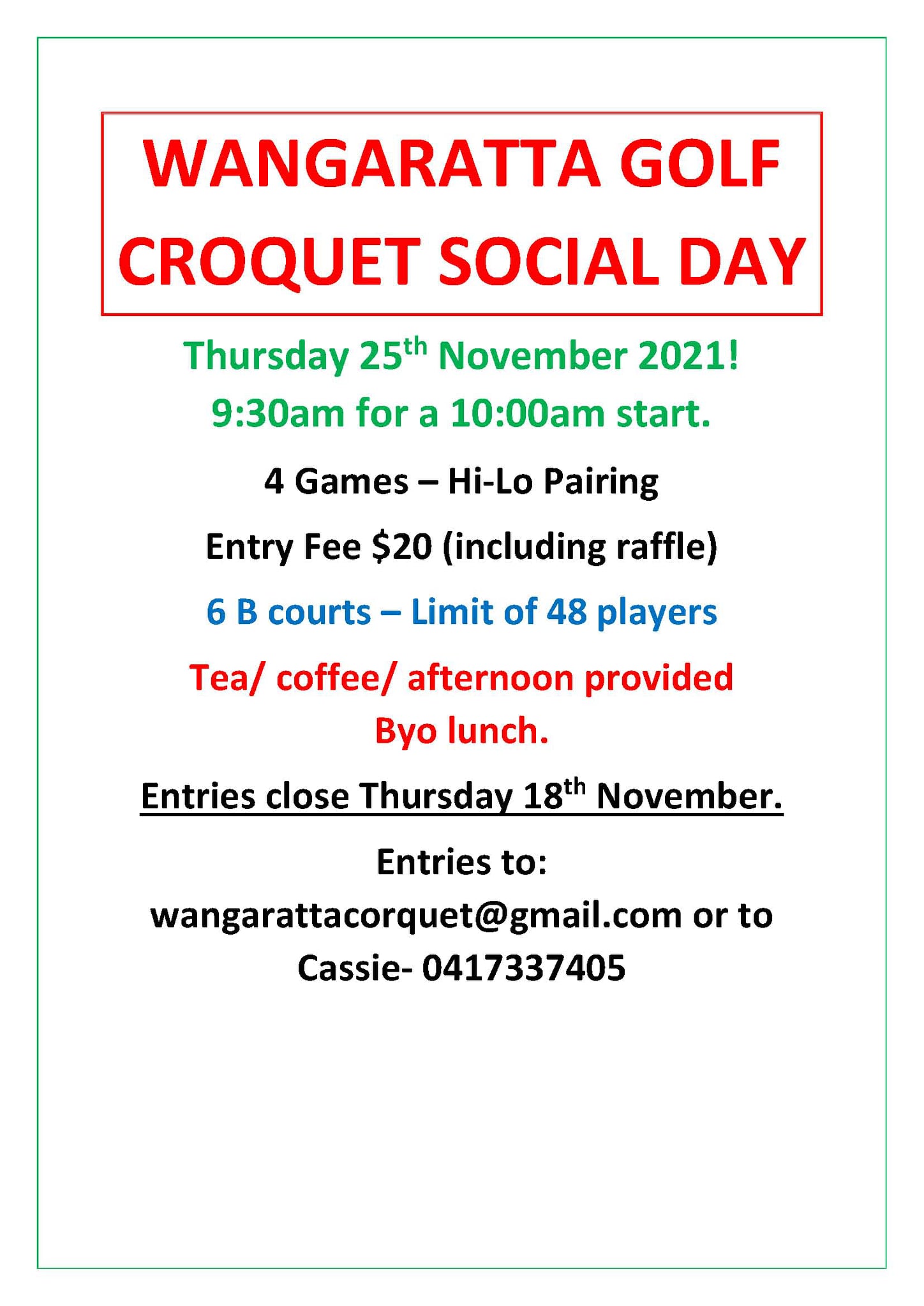 Wangaratta flyer – Wodonga Croquet Club